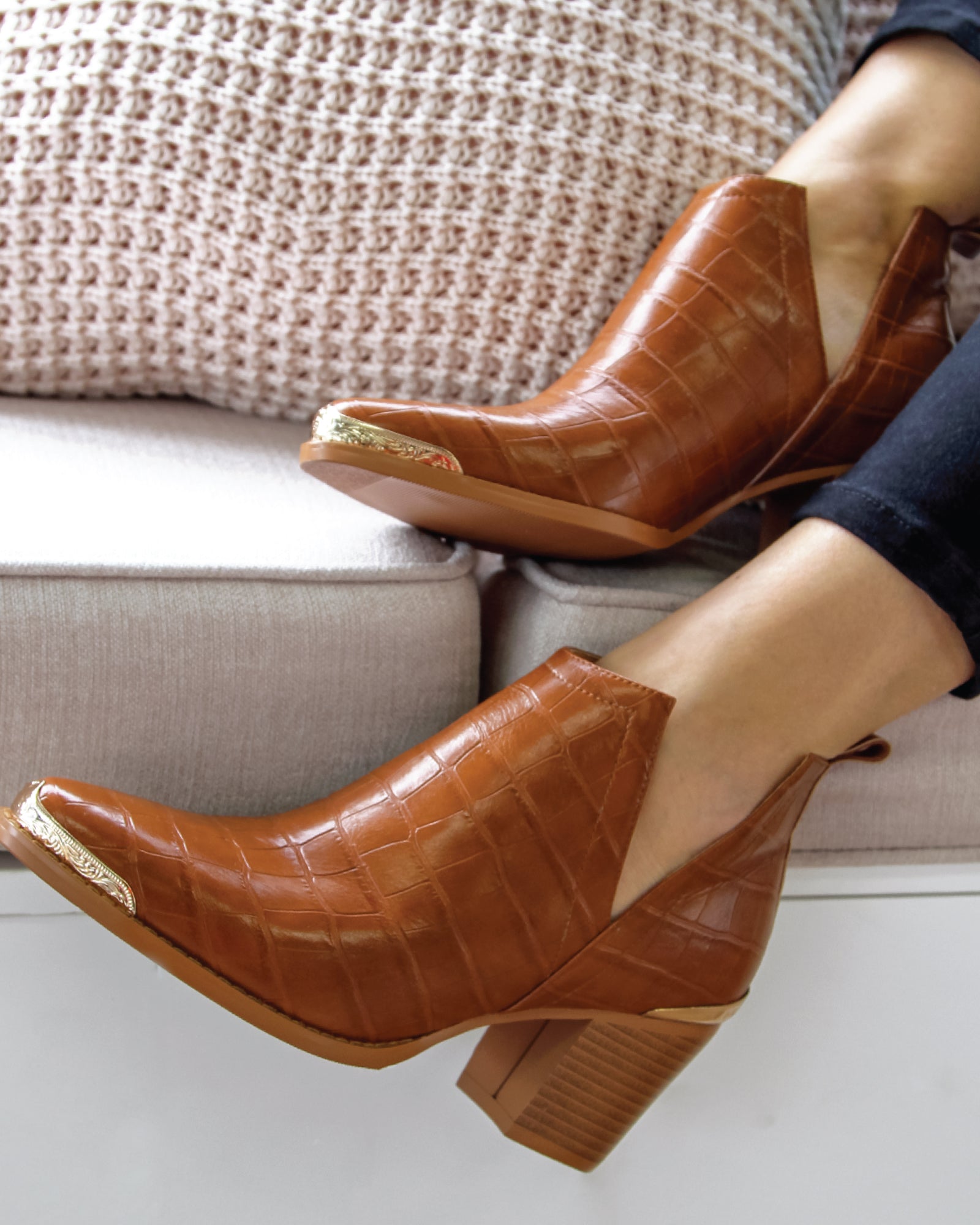 Austin Croc Embossed Ankle Boot - Camel – Belle & Bloom US